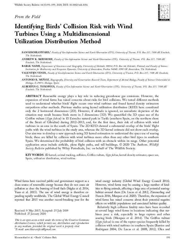 Pdf Identifying Birds Collision Risk With Wind Turbines Using A Multidimensional Utilization