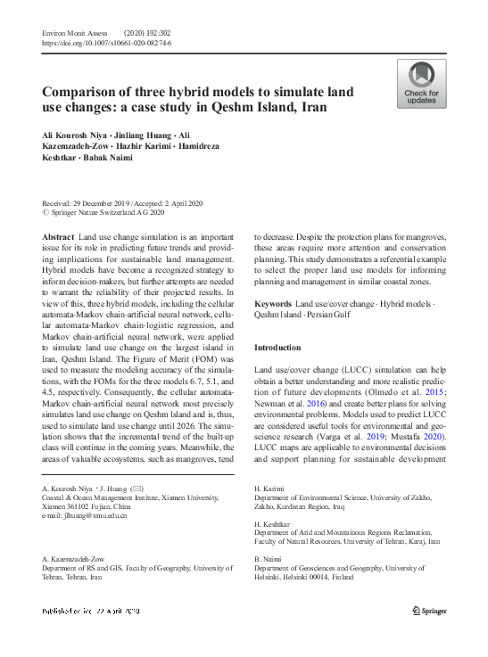(PDF) Comparison of three hybrid models to simulate land use changes: a case study in Qeshm ...
