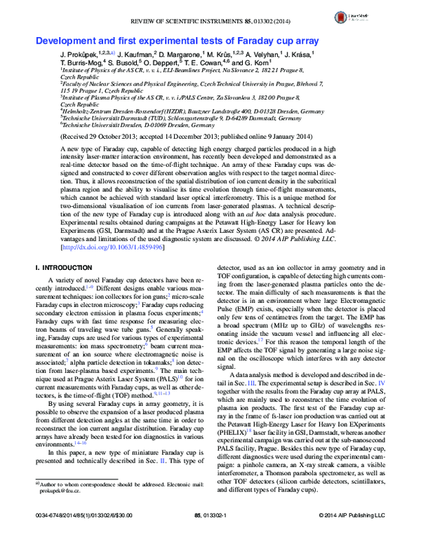 (PDF) Development and first experimental tests of Faraday cup array