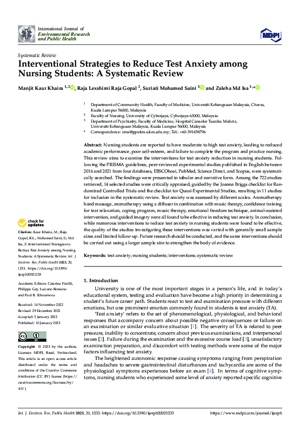 (PDF) Interventional Strategies to Reduce Test Anxiety among Nursing ...