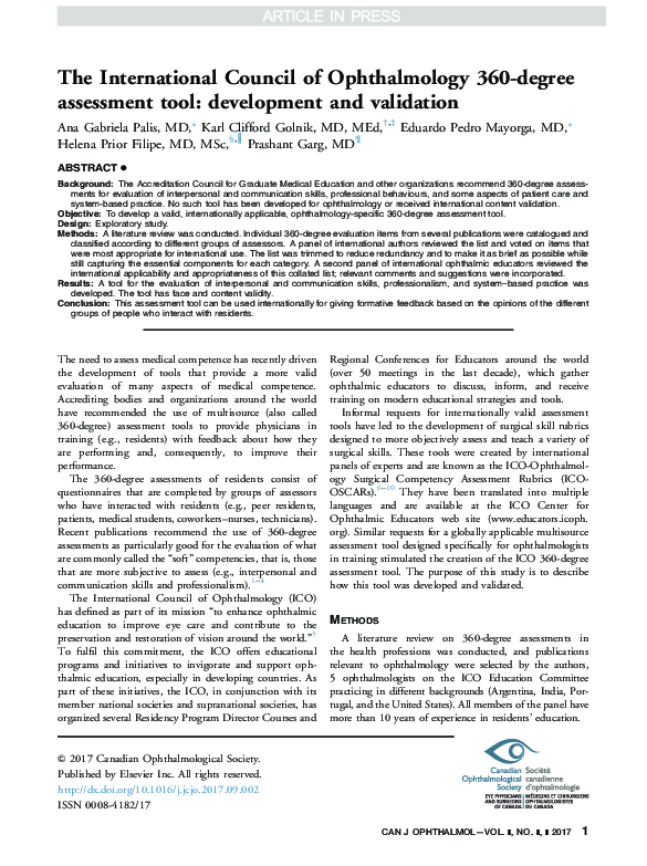 (PDF) The International Council of Ophthalmology 360-degree assessment ...