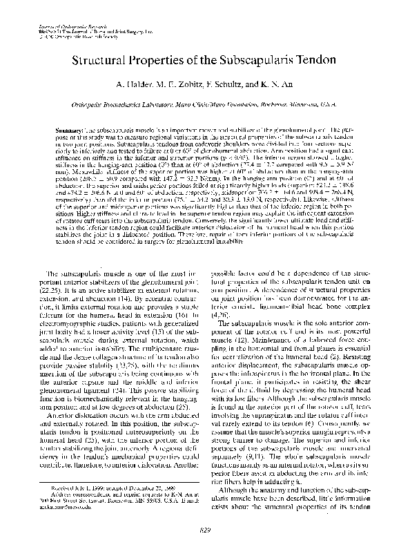(PDF) Structural properties of the subscapularis tendon