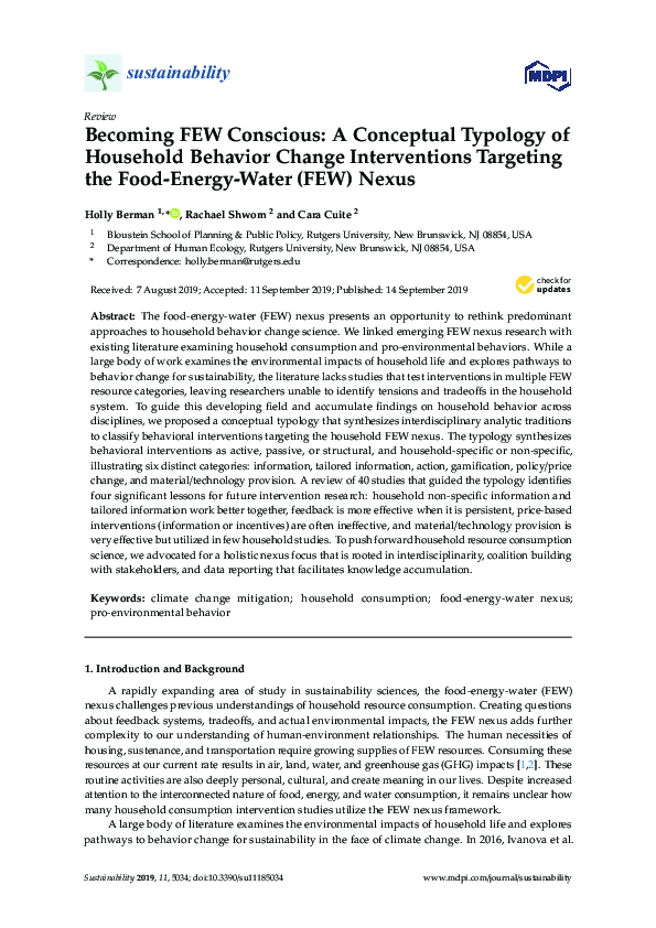 (PDF) Becoming FEW Conscious: A Conceptual Typology of Household ...