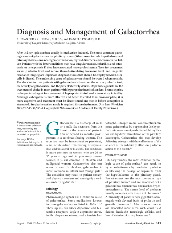 (PDF) Diagnosis and management of galactorrhea