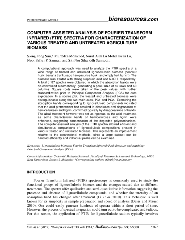 (PDF) Computer-Assisted Analysis of Fourier Transform Infrared (Ftir) Spectra for ...