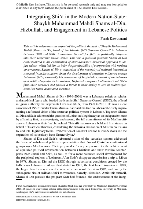 (PDF) Integrating Shi'a in the Modern Nation-State: Shaykh Muhammad ...