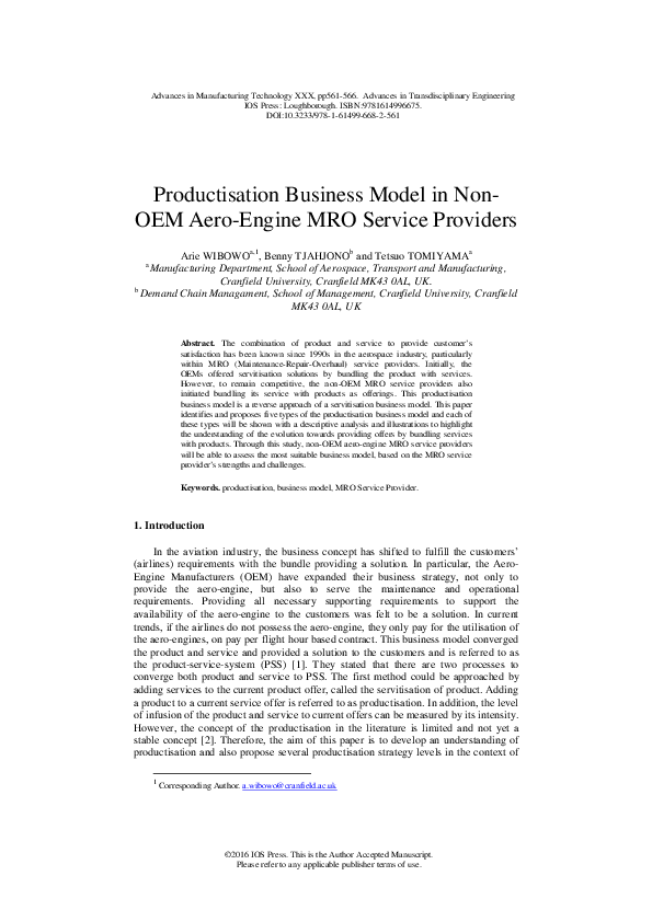 (PDF) Productisation business model in non-OEM aero-engine MRO service ...