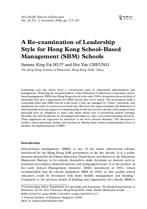 (PDF) A Re-examination of Leadership Style for Hong Kong School-Based ...
