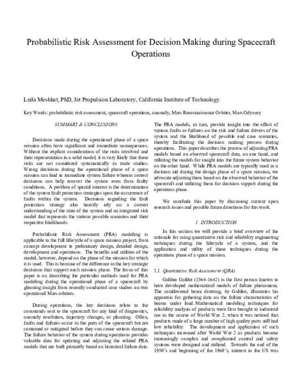 (PDF) Probabilistic risk assessment for decision making during ...