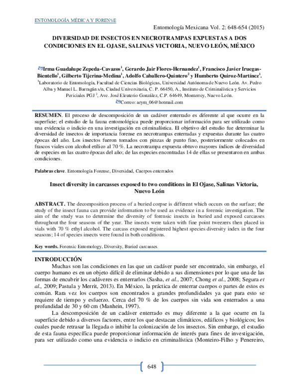 (PDF) DIVERSIDAD DE INSECTOS EN NECROTRAMPAS EXPUESTAS A DOS ...