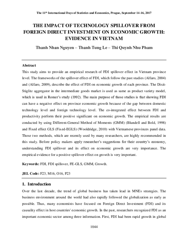 (PDF) The Impact of Technology Spillover from Foreign Direct Investment ...