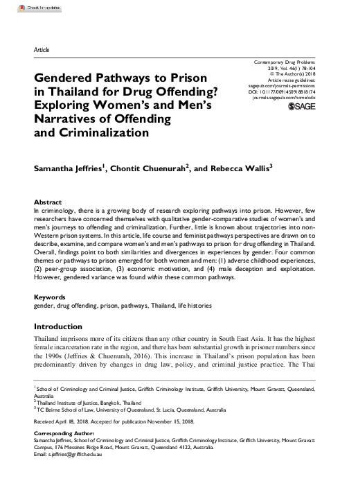 (PDF) Gendered Pathways to Prison in Thailand for Drug Offending ...
