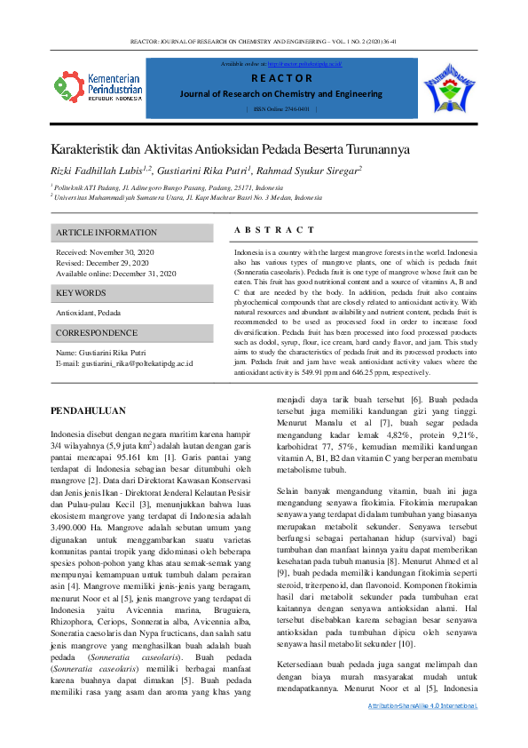 (PDF) Karakteristik dan Aktivitas Antioksidan Pedada Beserta Turunannya