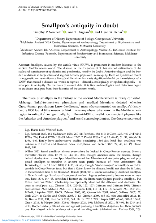 (PDF) "Smallpox's Antiquity in Doubt" Journal of Roman Archaeology 35 ...