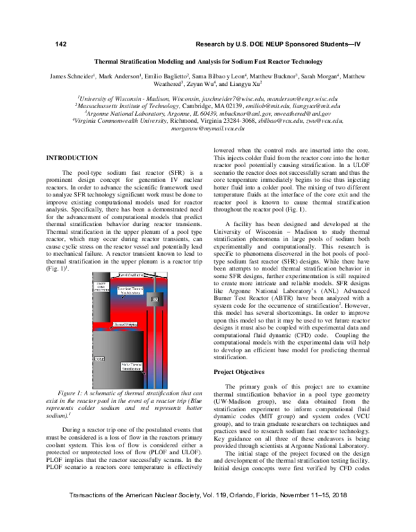 Pdf Thermal Stratification Modeling And Analysis For Sodium Fast