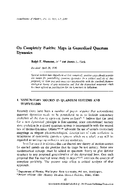 (PDF) On completely positive maps in generalized quantum dynamics