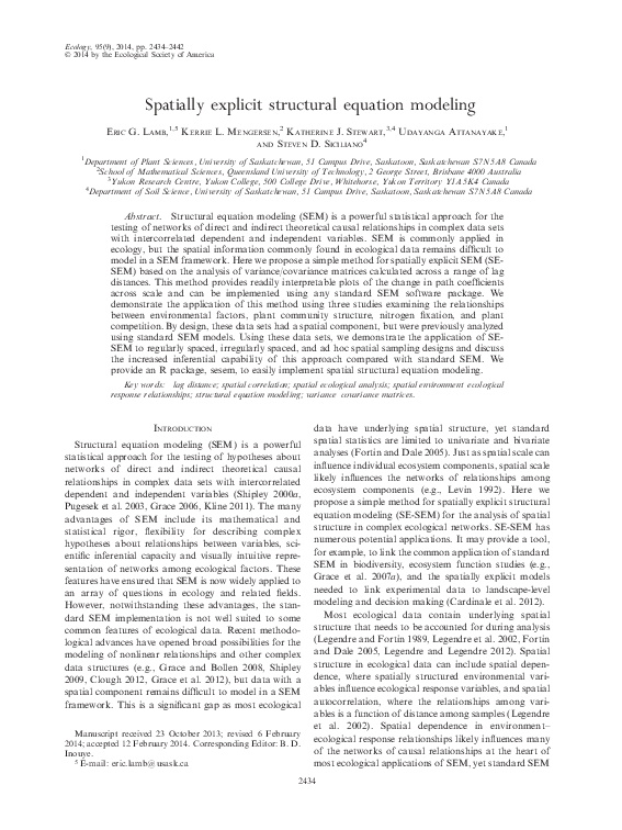 (PDF) Spatially explicit structural equation modeling