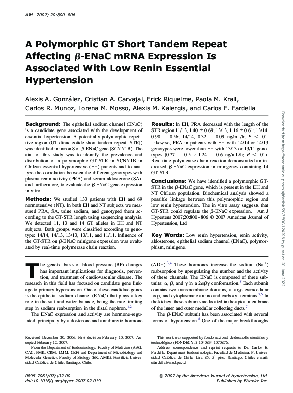 (PDF) A Polymorphic GT Short Tandem Repeat Affecting β-ENaC mRNA ...