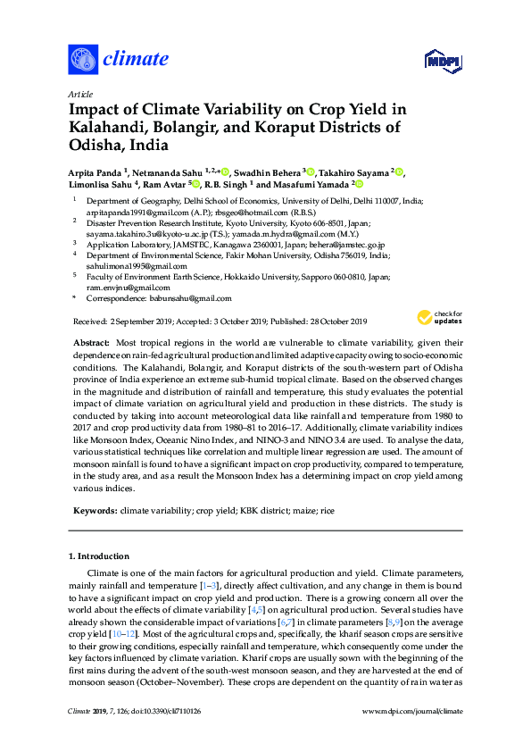 (PDF) Impact of Climate Variability on Crop Yield in Kalahandi ...