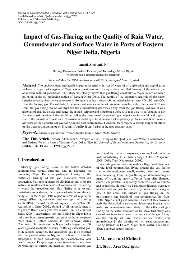 (PDF) Hydrogeochemical assessment of groundwater quality in parts of the niger delta, Nigeria
