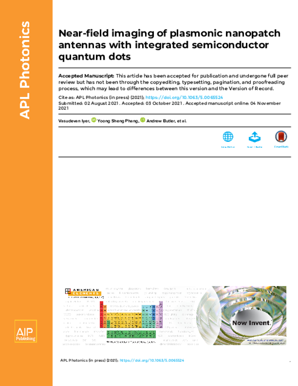 Pdf Near Field Imaging Of Plasmonic Nanopatch Antennas With