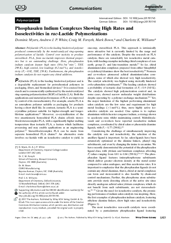 (PDF) Phosphasalen Indium Complexes Showing High Rates and ...