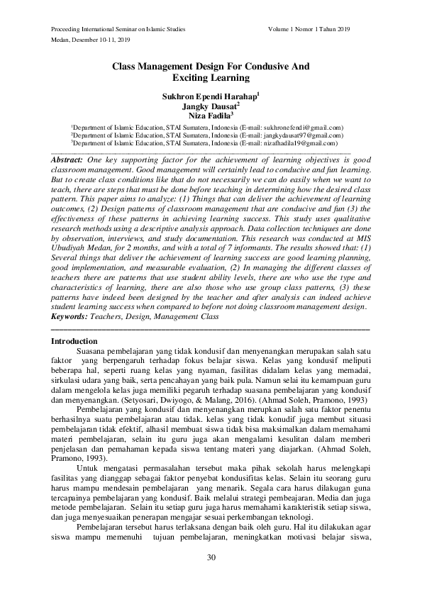 (PDF) Class Management Design For Condusive And Exciting Learning