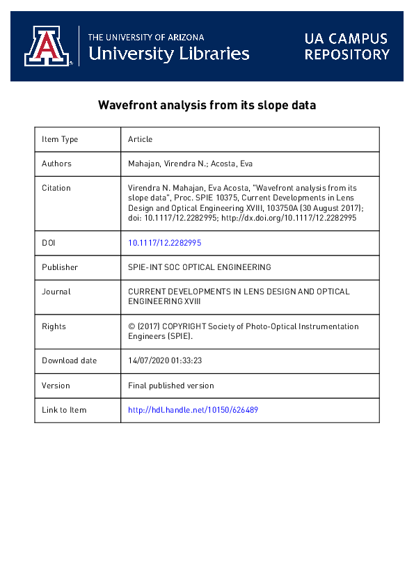 (PDF) Wavefront analysis from its slope data