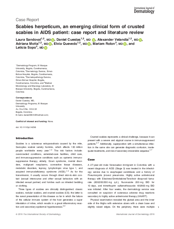 (PDF) Scabies herpeticum, an emerging clinical form of crusted scabies ...