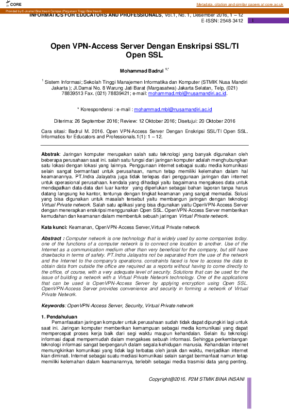 (PDF) Open VPN-Access Server Dengan Enskripsi SSL/TI Open SSL