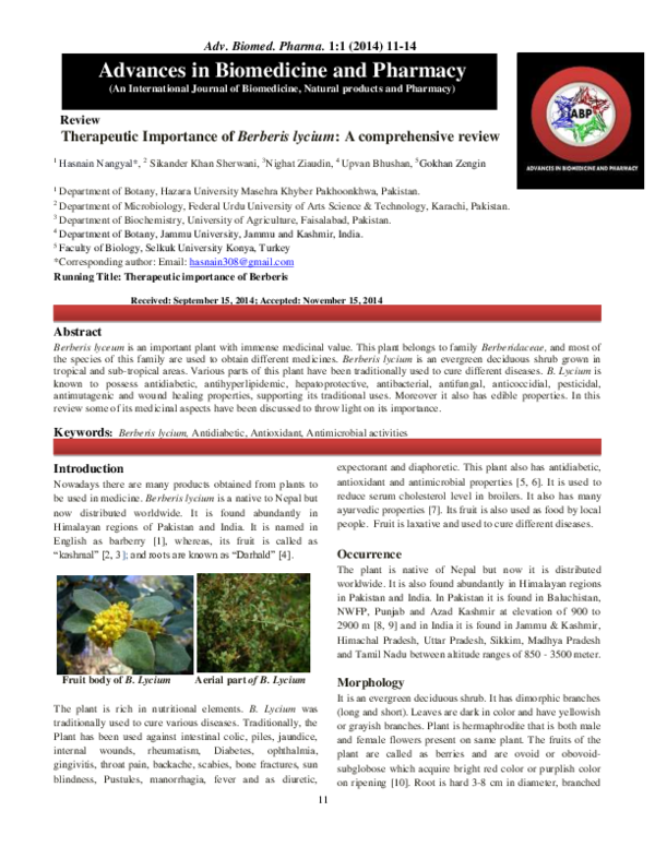 (PDF) Therapeutic Importance of Berberis lycium: A comprehensive review