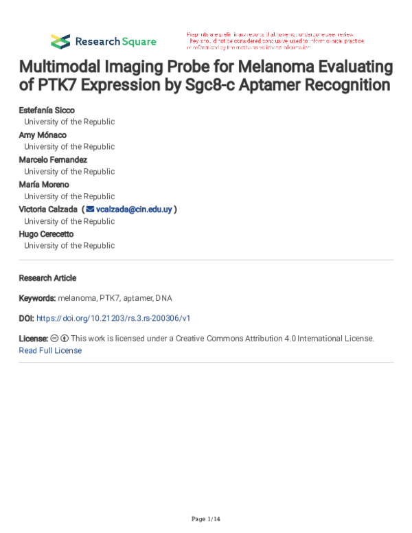 (PDF) Multimodal Imaging Probe for Melanoma Evaluating of PTK7 Expression by Sgc8-c Aptamer ...