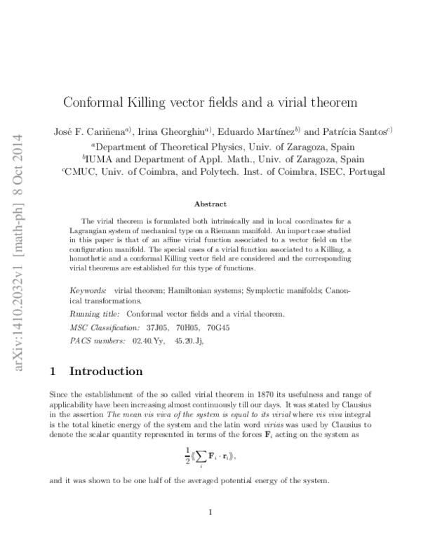 Pdf Conformal Killing Vector Fields And A Virial Theorem
