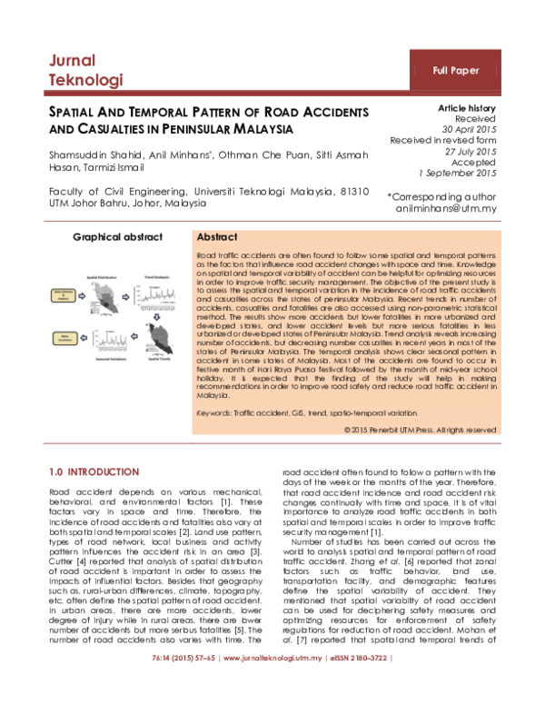(PDF) Spatial and Temporal Pattern of Road Accidents and Casualties in Peninsular Malaysia
