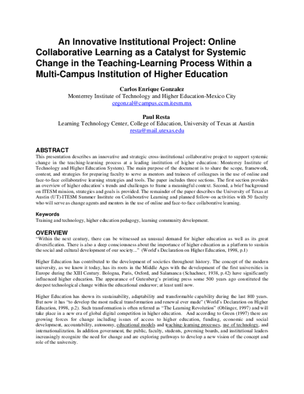 (PDF) Online collaborative learning as a catalyst for systemic change ...