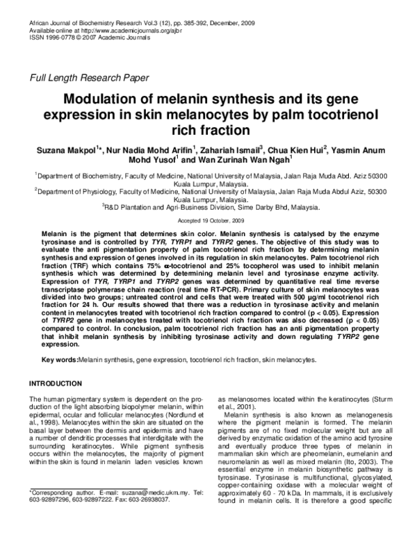 (PDF) Modulation of melanin synthesis and its gene expression in skin ...