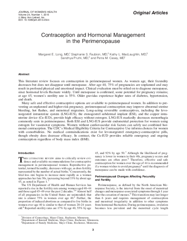 (PDF) Contraception and Hormonal Management in the Perimenopause