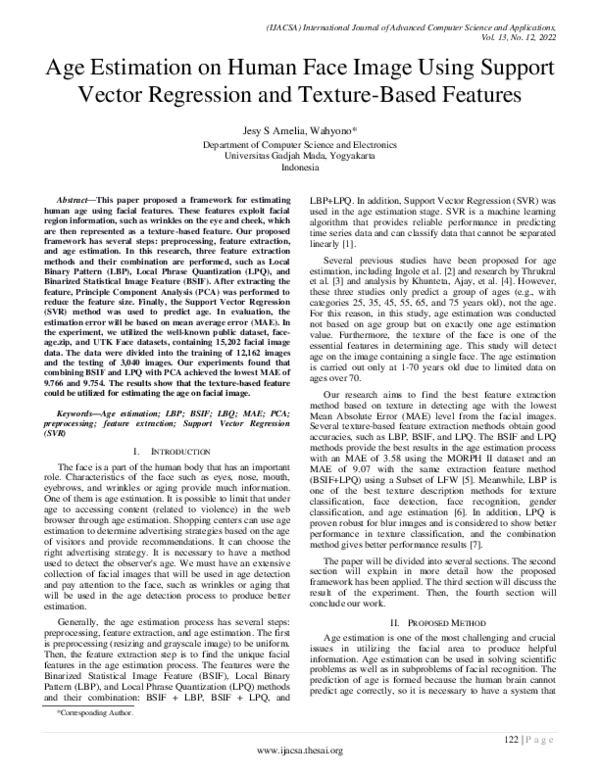 Pdf Age Estimation On Human Face Image Using Support Vector