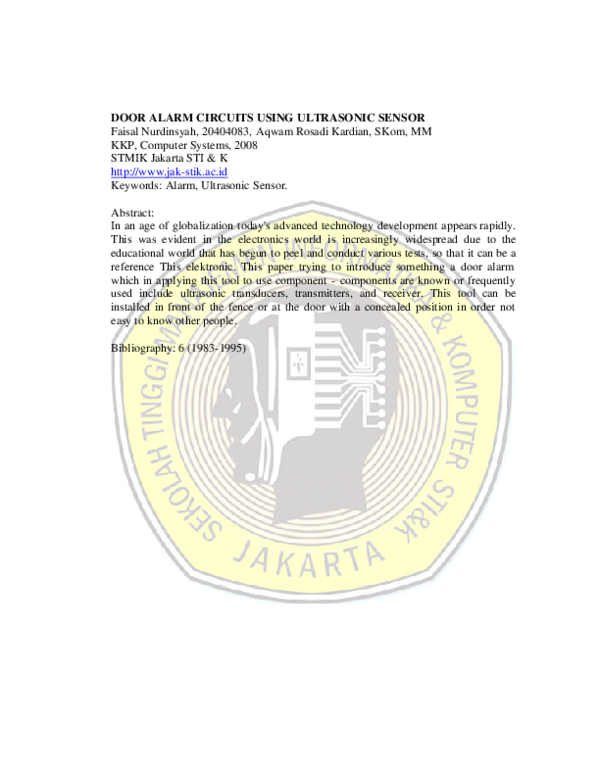 (PDF) Door Alarm Circuits Using Ultrasonic Sensor