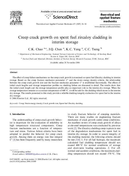 (PDF) Creep crack growth on spent fuel zircaloy cladding in interim storage