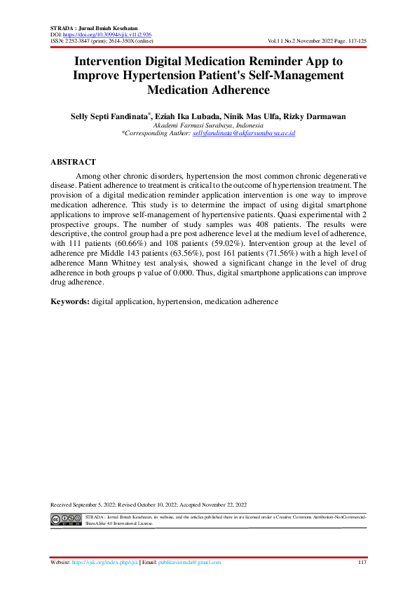 Intervention Digital Medication Reminder App to Improve Hypertension ...