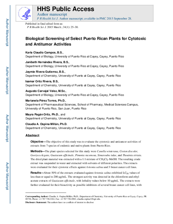 (PDF) Biological screening of select Puerto Rican plants for cytotoxic ...