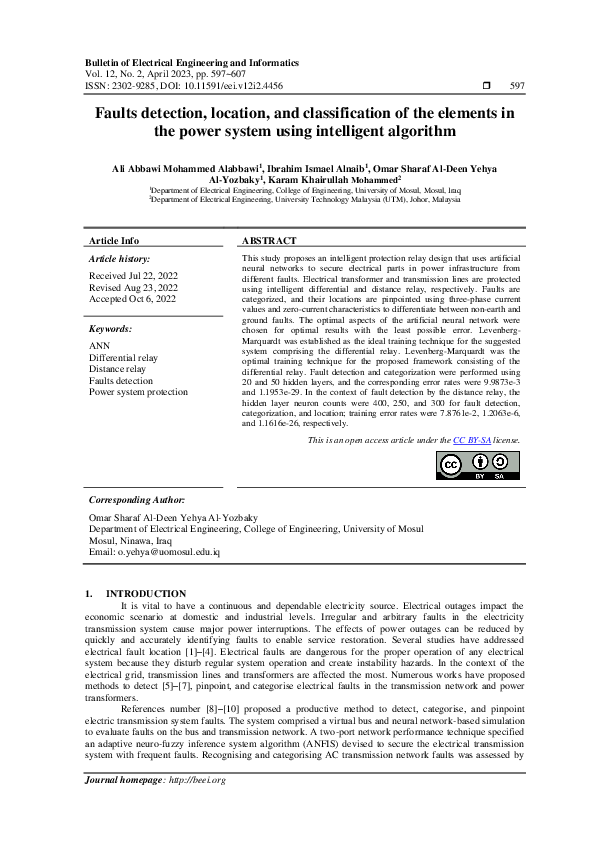 Pdf Faults Detection Location And Classification Of The Elements In The Power System Using