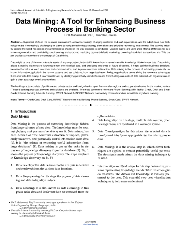 (PDF) Data Mining: A Tool for Enhancing Business Process in Banking Sector