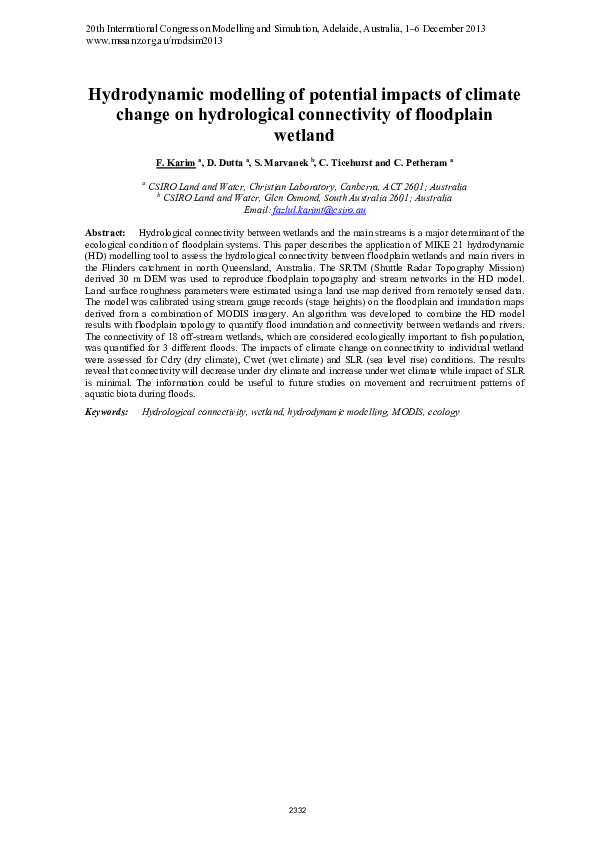 (PDF) Hydrodynamic modelling of potential impacts of climate change on ...