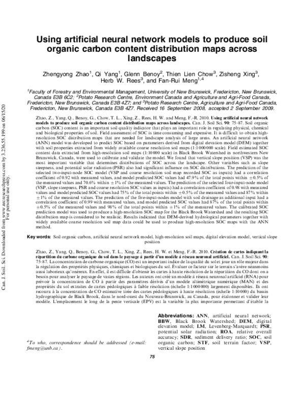(PDF) Using artificial neural network models to produce soil organic carbon content distribution ...