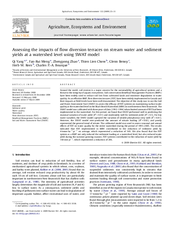 (PDF) Assessing the impacts of flow diversion terraces on stream water and sediment yields at a ...
