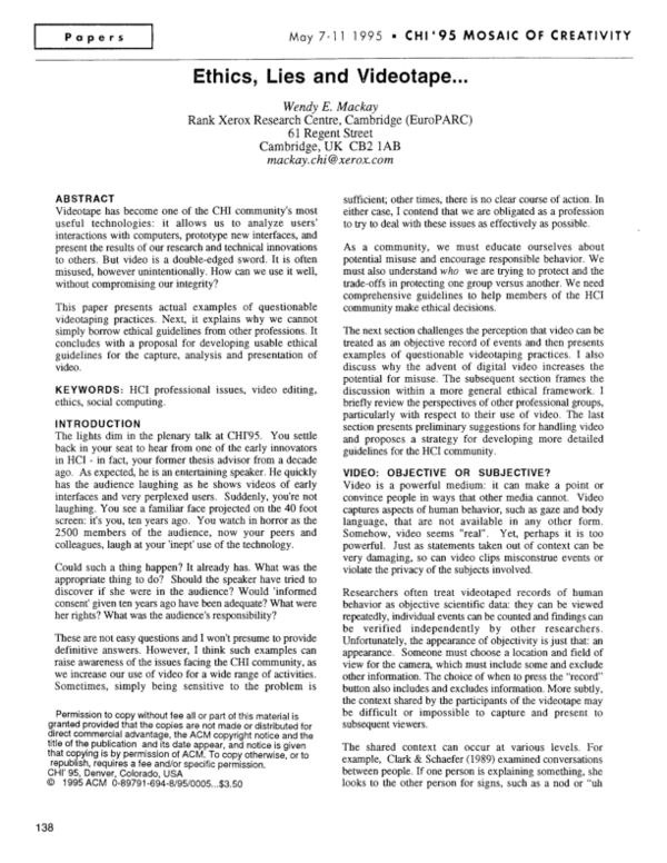 (PDF) Ethics, lies and videotape…