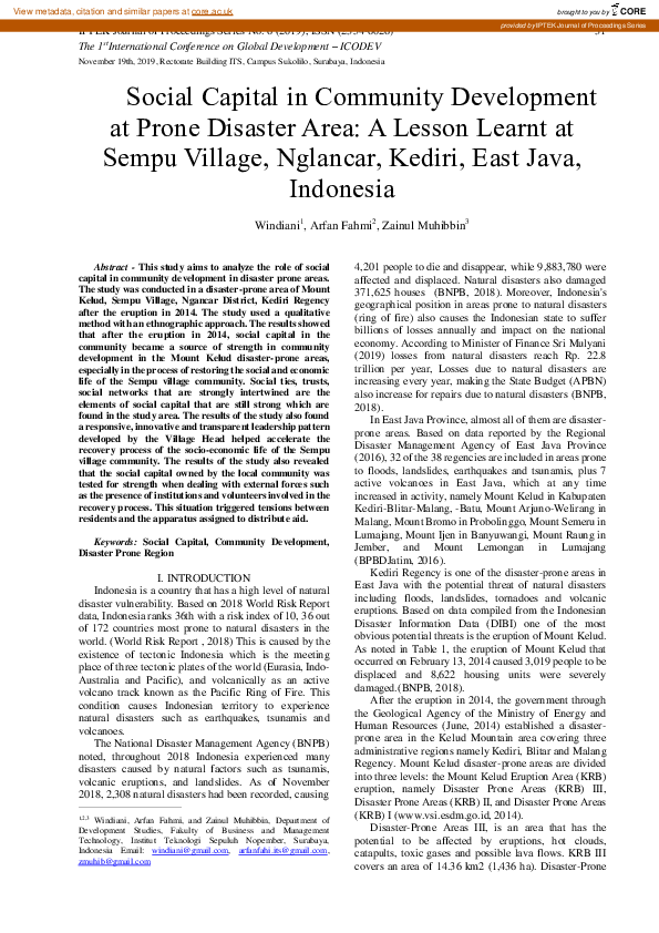 (PDF) Social Capital in Community Development at Prone Disaster Area: A ...