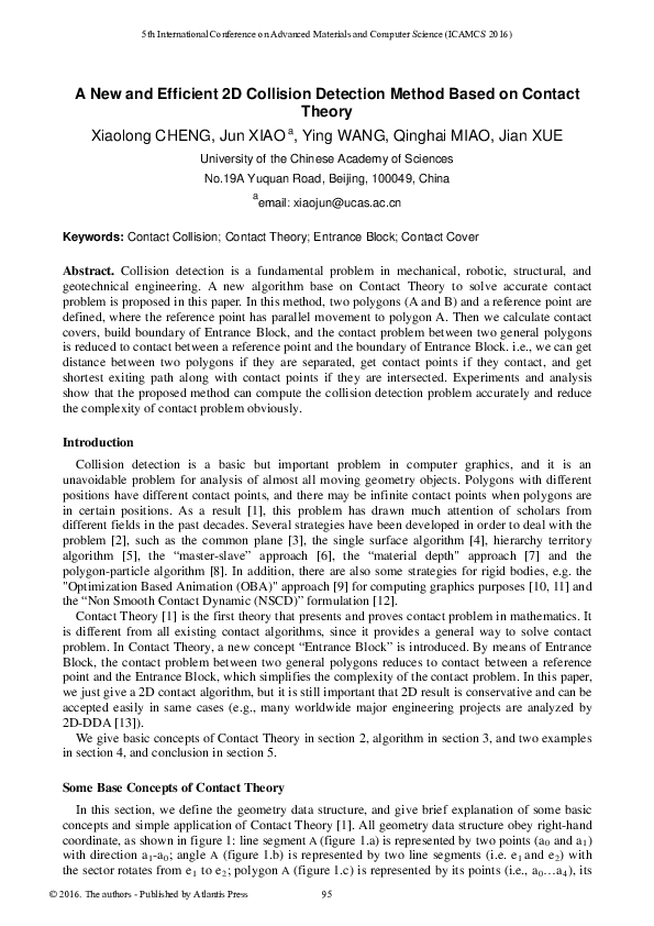 (PDF) A New and Efficient 2D Collision Detection Method Based on Contact Theory